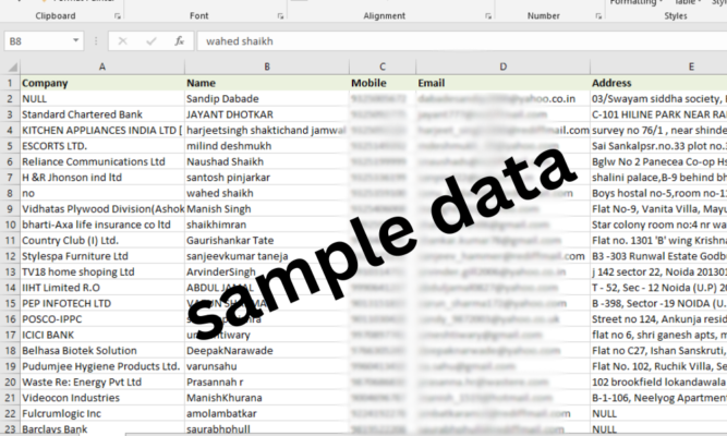 All India Database Of Channel Sales Persons Database - All India Database